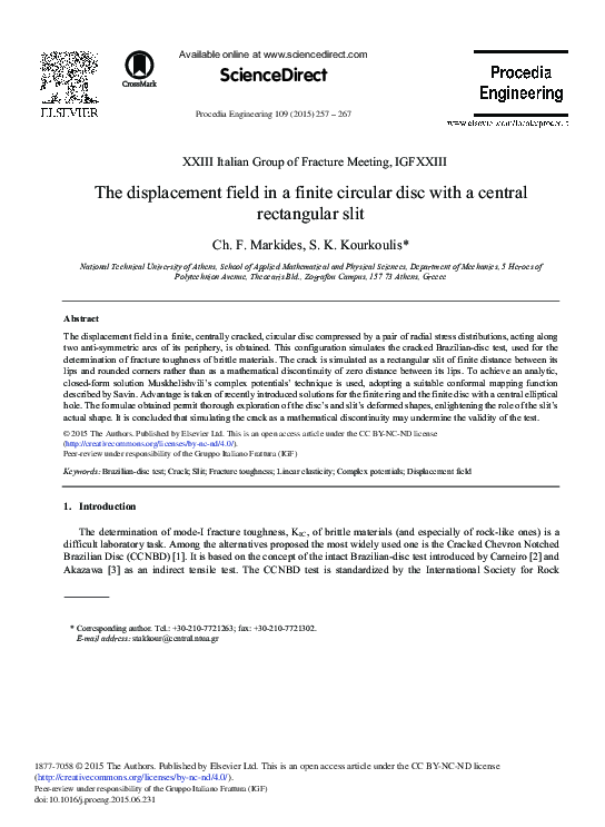 (PDF) The Displacement Field in a Finite Circular Disc with a Central ...