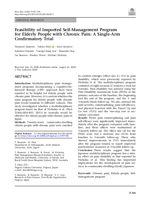(PDF) Feasibility of Imported Self-Management Program for Elderly People with Chronic Pain: A ...