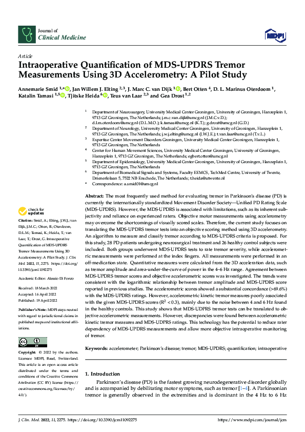 (PDF) Intraoperative Quantification of MDS-UPDRS Tremor Measurements ...