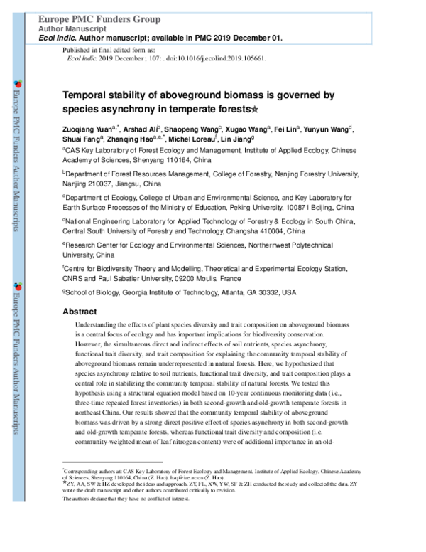 (PDF) Temporal stability of aboveground biomass is governed by species ...