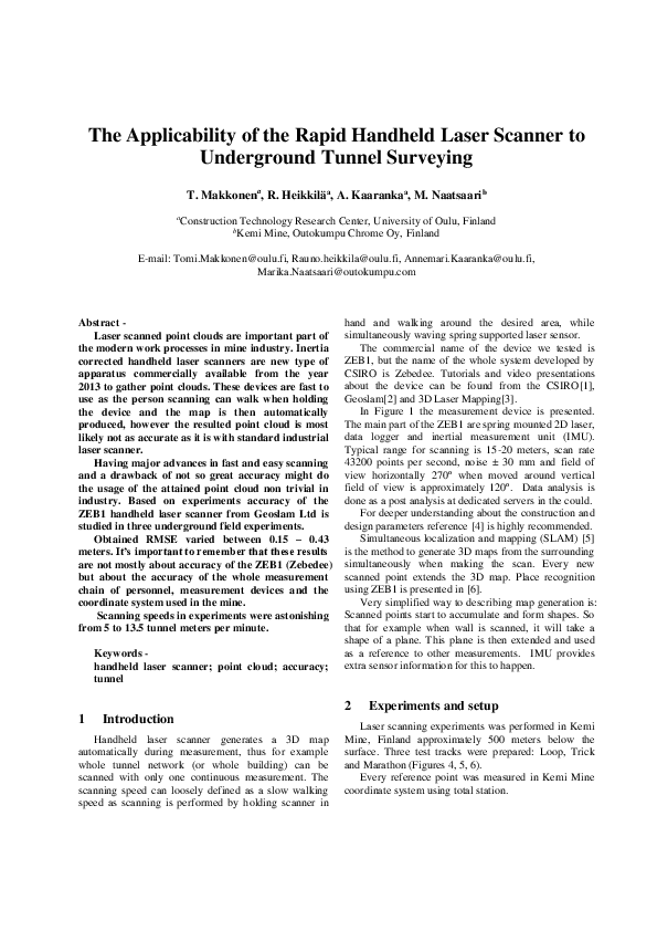 (PDF) The Applicability of the Rapid Handheld Laser Scanner to ...