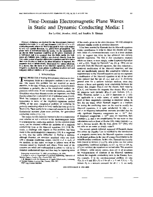 (PDF) Time-domain electromagnetic plane waves in static and dynamic conducting media. II | Joe ...
