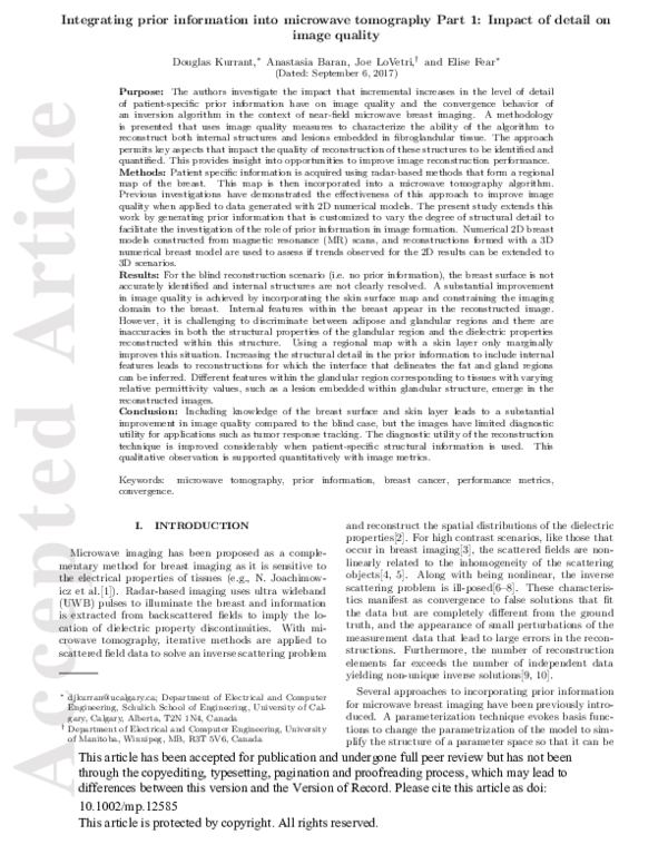(PDF) Integrating prior information into microwave tomography Part 1 ...