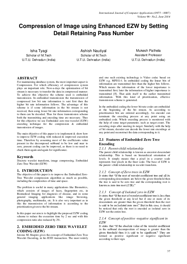 (PDF) Compression of Image using Enhanced EZW by Setting Detail Retaining Pass Number