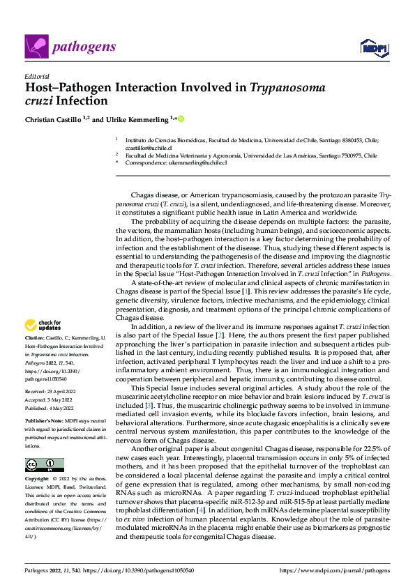 (PDF) Host–Pathogen Interaction Involved in Trypanosoma cruzi Infection | Ulrike Kemmerling Weis ...