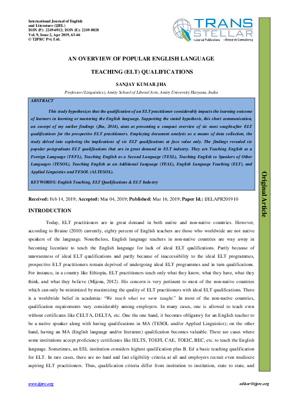 (PDF) An Overview of Popular English Language Teaching (ELT) Qualifications