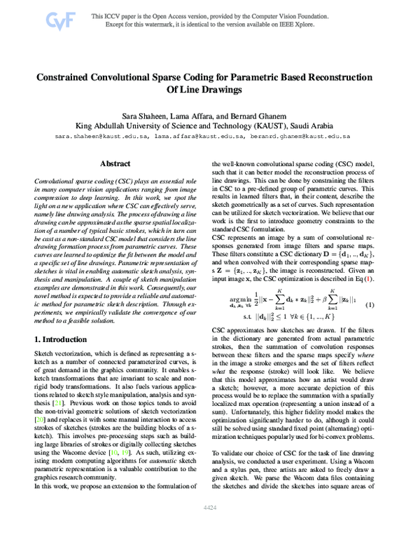 (PDF) Constrained Convolutional Sparse Coding for Parametric Based Reconstruction of Line Drawings