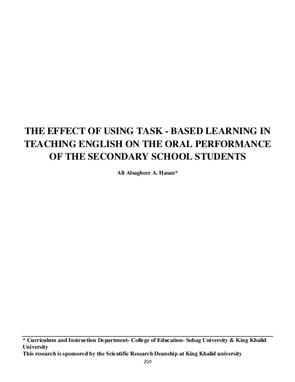 (PDF) The Effect of Using Task-Based Learning in Teaching English on the Oral Performance of the ...