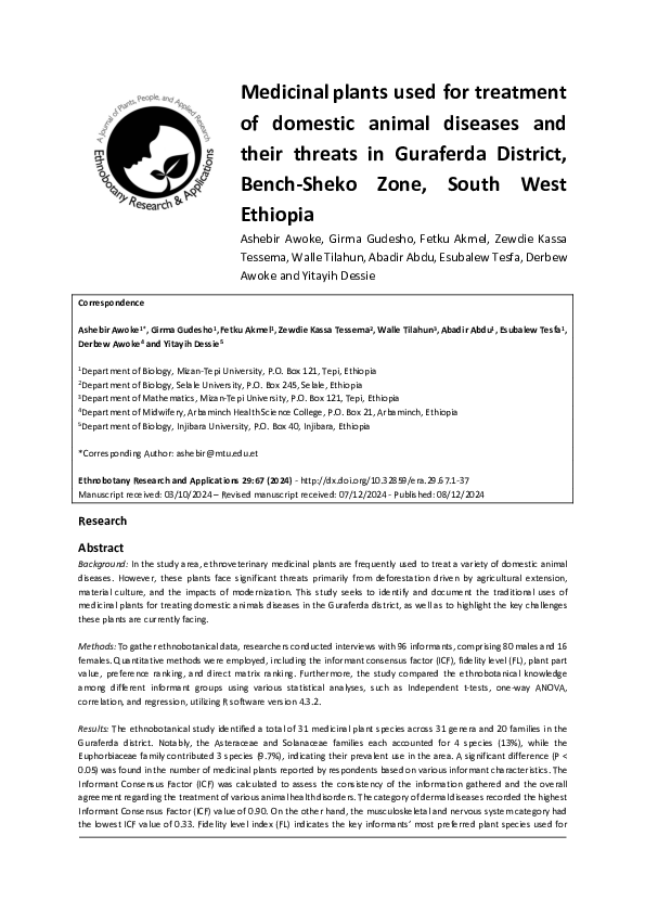 (PDF) Medicinal plants used for treatment of domestic animal diseases ...