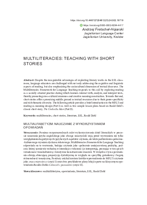 (PDF) MULTILITERACIES: TEACHING WITH SHORT STORIES