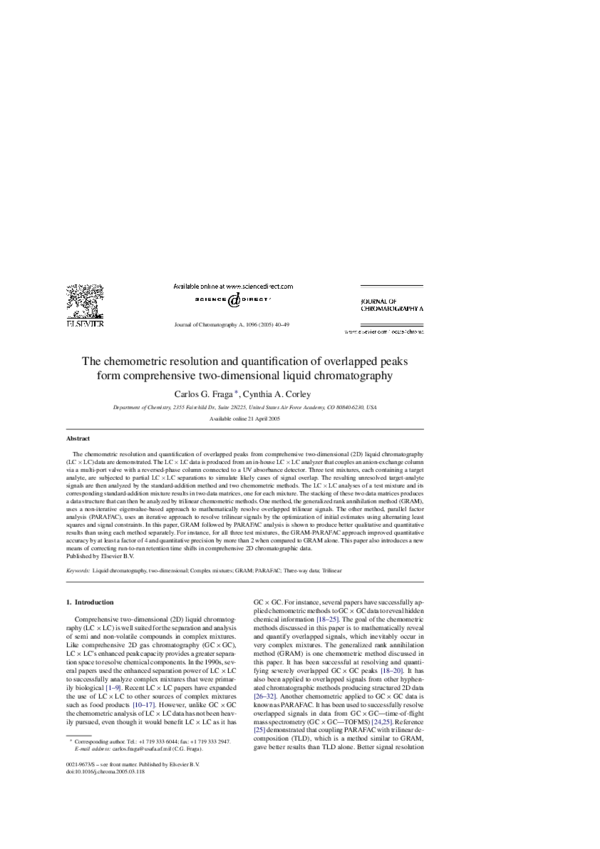 (PDF) The chemometric resolution and quantification of overlapped peaks form comprehensive two ...