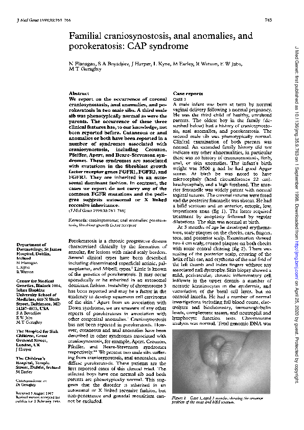 (PDF) Familial craniosynostosis, anal anomalies, and porokeratosis: CAP ...