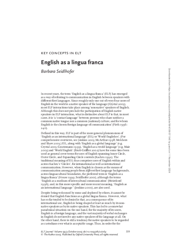 (PDF) English as a lingua franca
