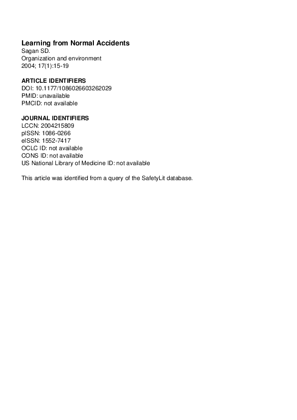 (PDF) Learning from Normal Accidents