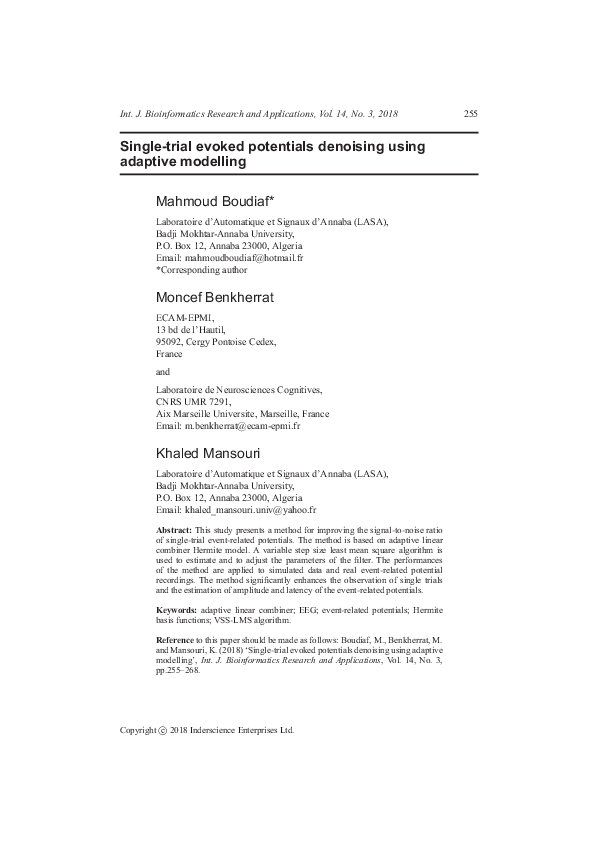 (PDF) Single-trial evoked potentials denoising using adaptive modelling