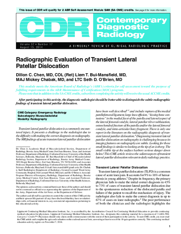(PDF) Radiographic Evaluation of Transient Lateral Patellar Dislocation ...
