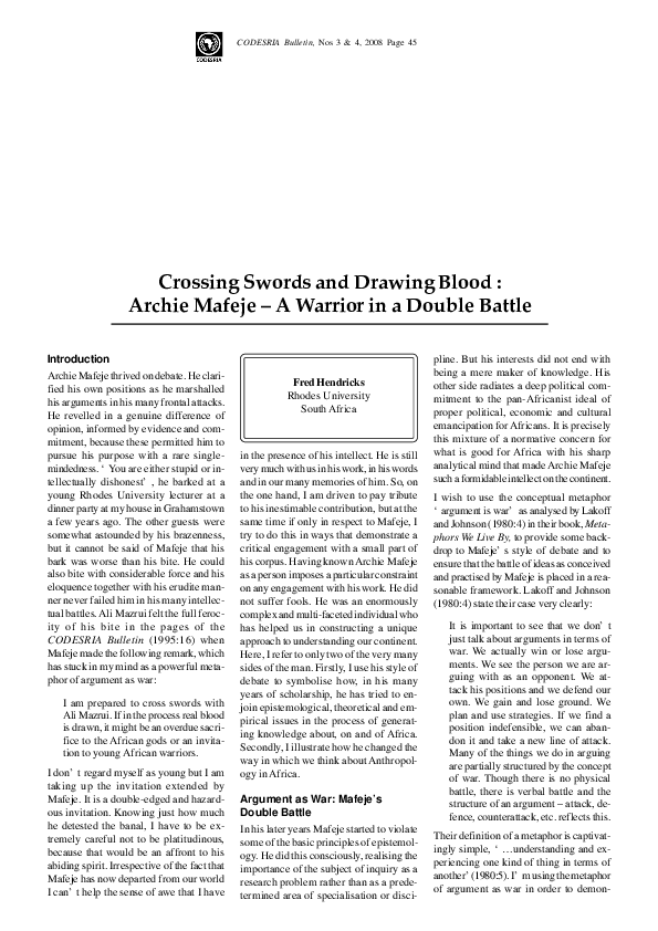 (PDF) 12 - Crossing Swords and Drawing Blood : Archie Mafeje – A ...