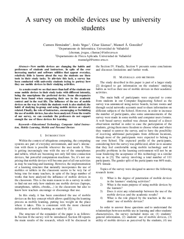 (PDF) A survey on mobile devices use by university students