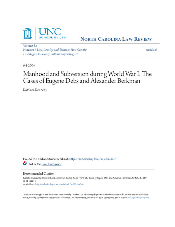 (PDF) Manhood and Subversion during World War I: The Cases of Eugene ...