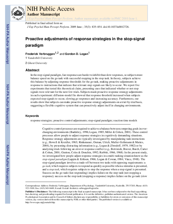 (PDF) Proactive adjustments of response strategies in the stop-signal ...