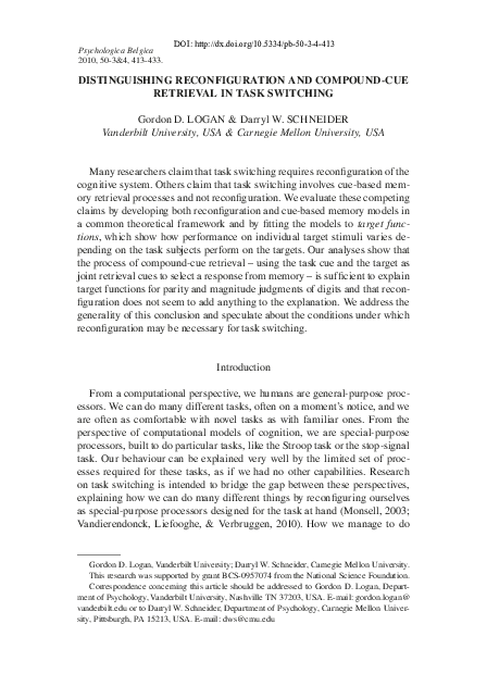 (PDF) Distinguishing Reconfiguration and Compound-cue Retrieval in Task Switching | Gordon Logan ...