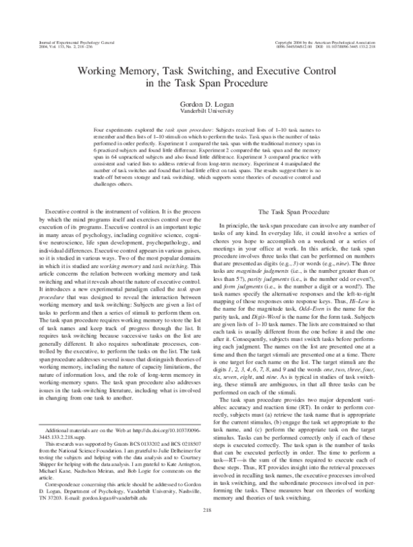 (PDF) Working Memory, Task Switching, and Executive Control in the Task Span Procedure
