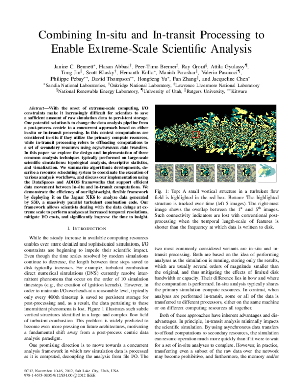 (PDF) Combining in-situ and in-transit processing to enable extreme-scale scientific analysis
