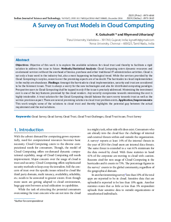 (PDF) A Survey on Trust Models in Cloud Computing