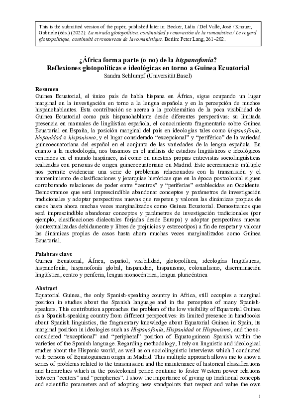 (PDF) ¿África forma parte (o no) de la hispanofonía? Reflexiones ...