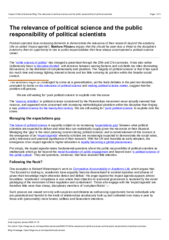 (PDF) The relevance of political science and the public responsibility ...