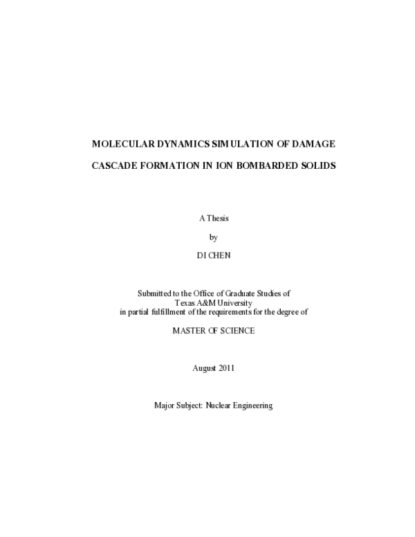 (PDF) Molecular dynamics simulation of damage cascade creation in SiC ...