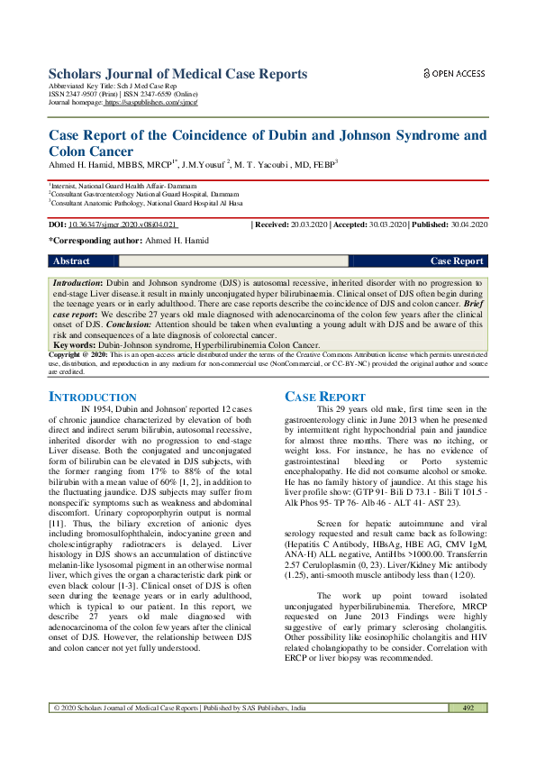 (PDF) Case Report of the Coincidence of Dubin and Johnson Syndrome and ...