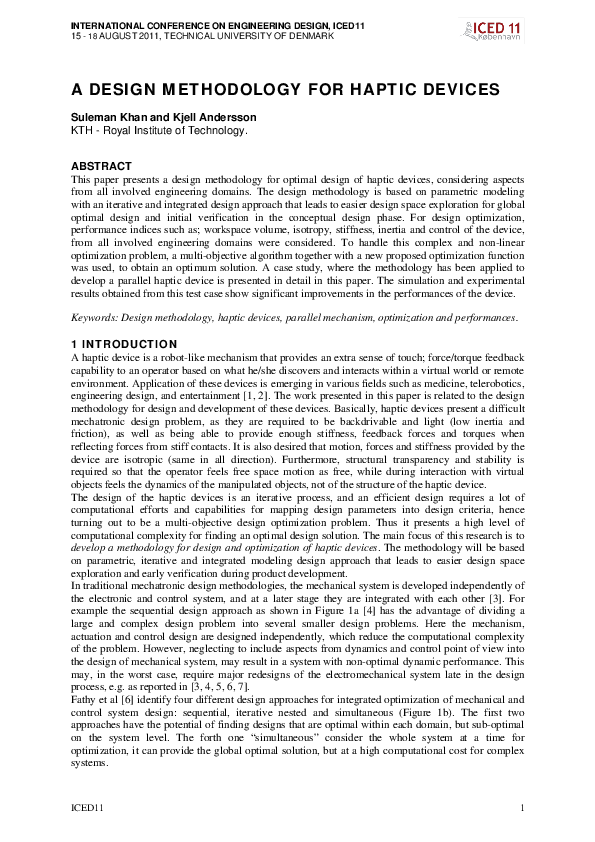 (PDF) A Design Methodolgy for Haptic Devices