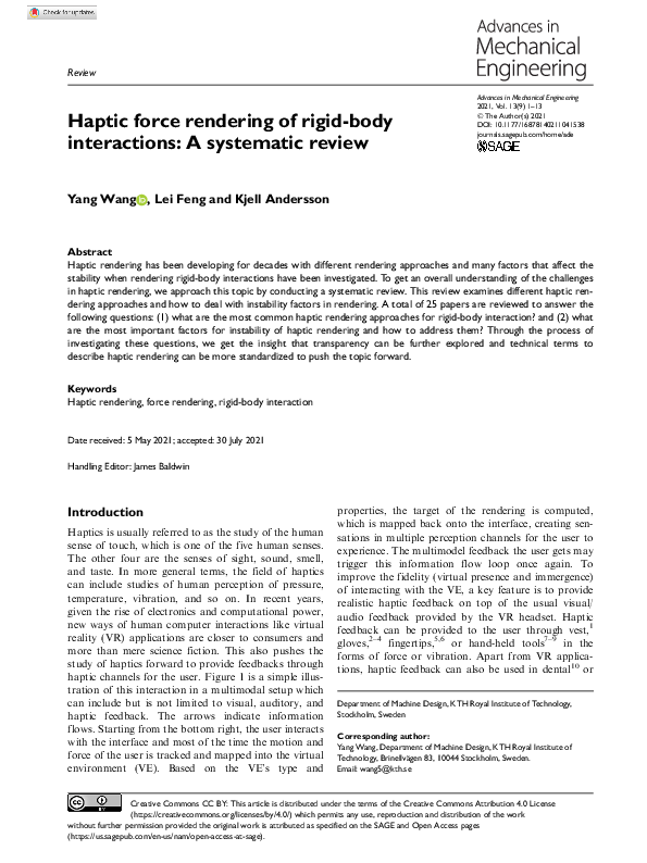 (PDF) Haptic force rendering of rigid-body interactions: A systematic review