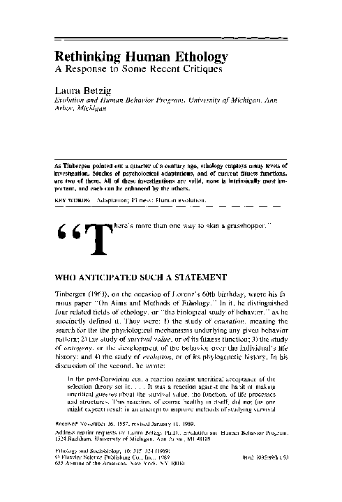 (PDF) Rethinking human ethology | Laura Betzig - Academia.edu