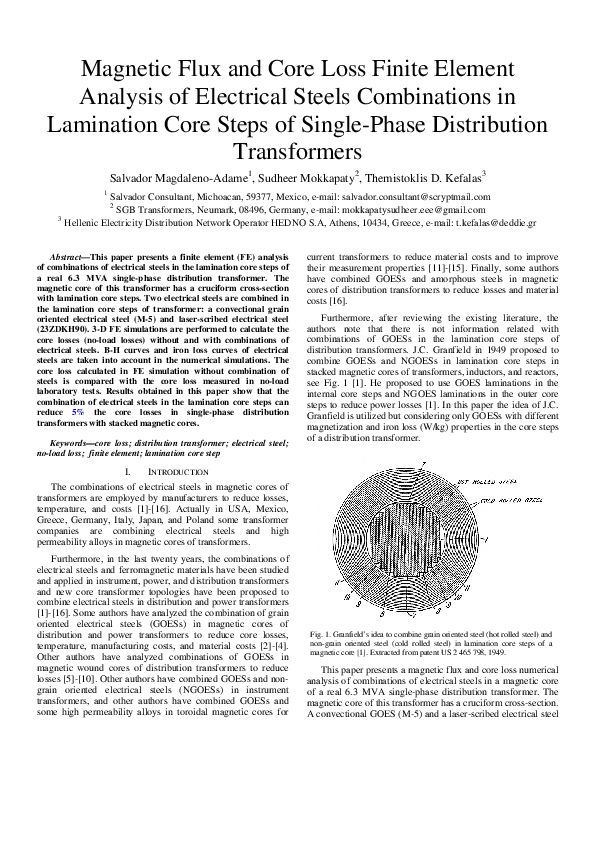 (PDF) Magnetic Flux and Core Loss Finite Element Analysis of Electrical Steels Combinations in ...