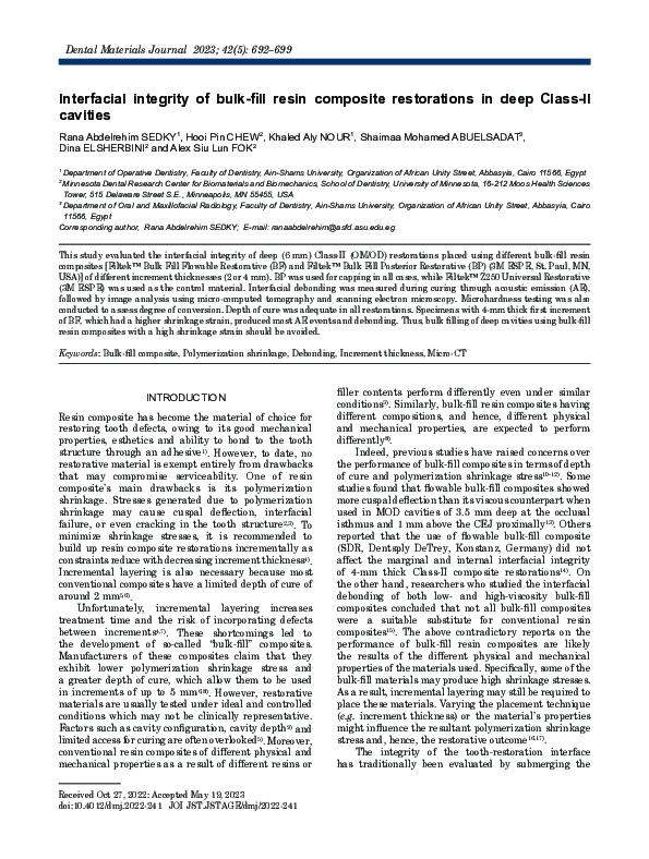 (PDF) Interfacial integrity of bulk-fill resin composite restorations ...