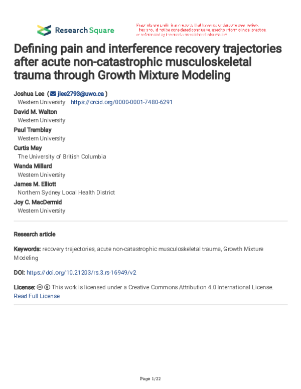(PDF) Defining pain and interference recovery trajectories after acute ... (PDF) Defining pain and interference recovery trajectories after acute ...