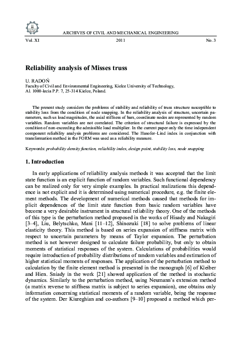 (PDF) Reliability analysis of Misses truss