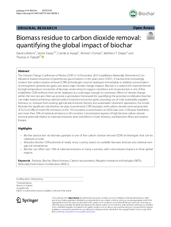 (PDF) Global Impact of Biochar on CO2 Removal