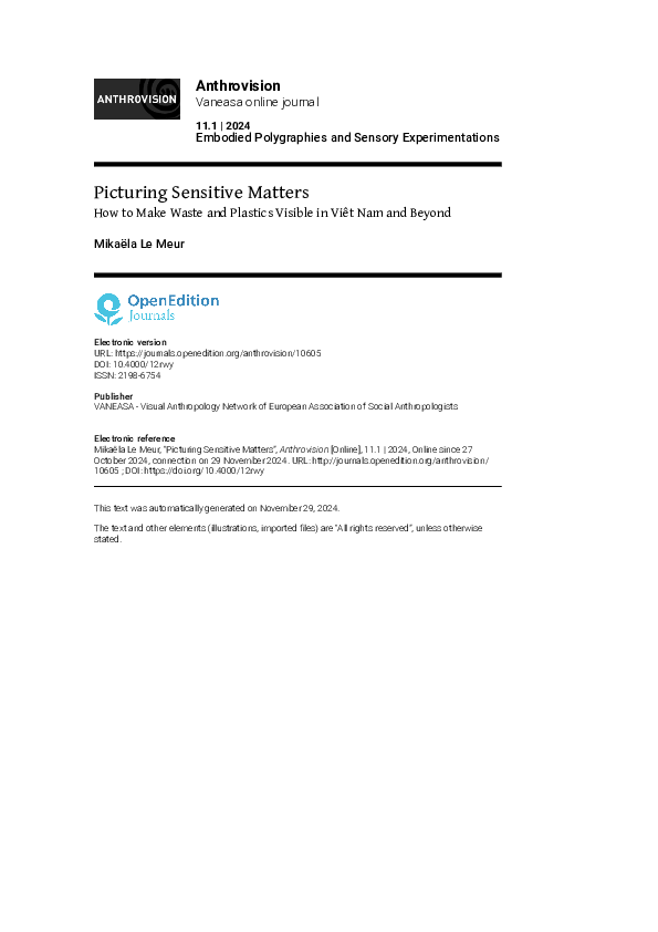 (PDF) Picturing Sensitive Matters. How to Make Waste and Plastics Visible in Viêt Nam and Beyond