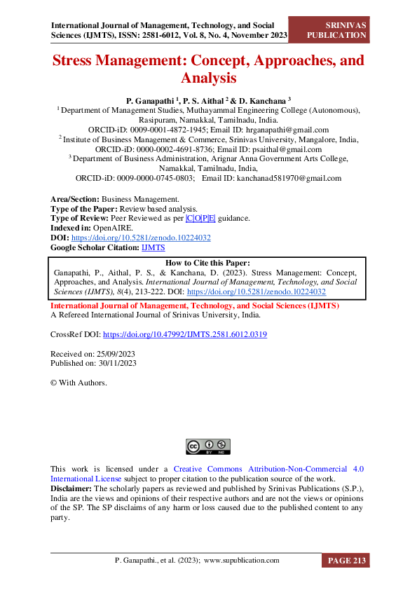 (PDF) Stress Management: Concept, Approaches, and Analysis