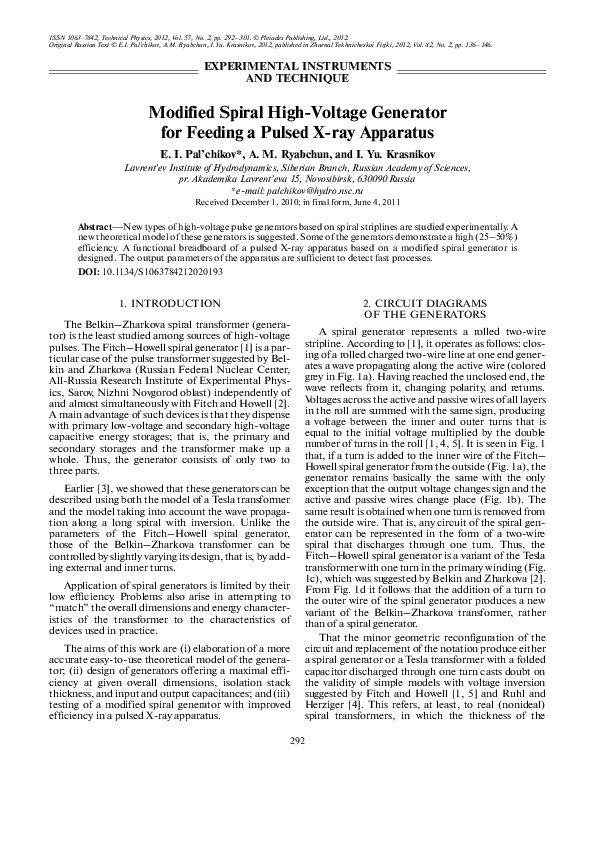 (PDF) Modified spiral high-voltage generator for feeding a pulsed X-ray apparatus