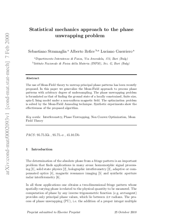 (PDF) Statistical mechanics approach to the phase unwrapping problem