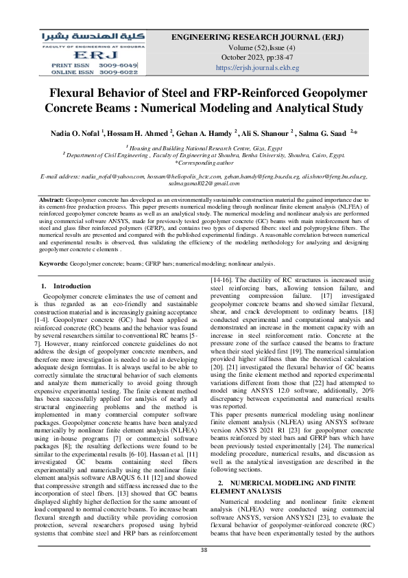 (PDF) Flexural Behavior of Steel and FRP-Reinforced Geopolymer Concrete Beams : Numerical ...