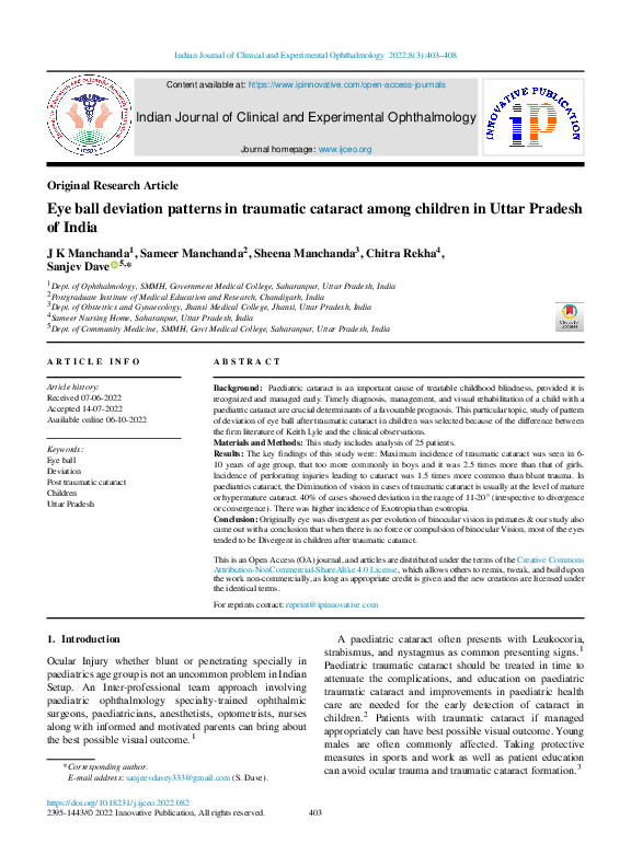 (PDF) Eye ball deviation patterns in traumatic cataract among children ...