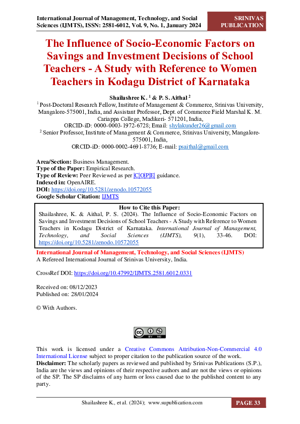 (PDF) The Influence of Socio-Economic Factors on Savings and Investment ...