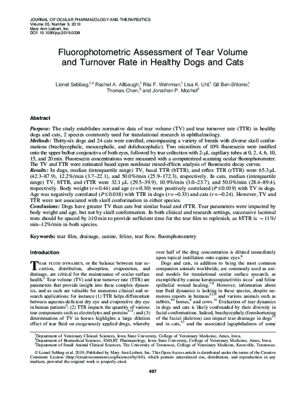 (PDF) Fluorophotometric Assessment of Tear Volume and Turnover Rate in Healthy Dogs and Cats
