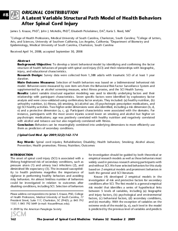(PDF) A Latent Variable Structural Path Model of Health Behaviors After ...