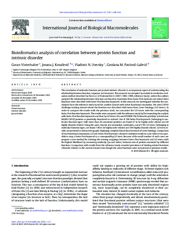 (PDF) Bioinformatics analysis of correlation between protein function ...
